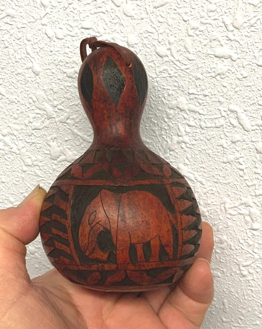 Vintage African Hand Carved Gourd, Elephant Design Carved Gourd, Made ...