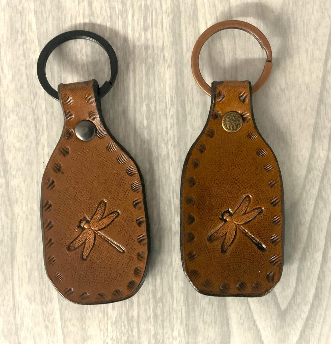 Dragonfly,key Fob, Leather Keychain, Dragonfly on Key Chain, Tooled Key ...