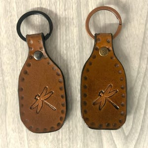 Dragonfly,key Fob, Leather Keychain, Dragonfly on Key Chain, Tooled Key ...