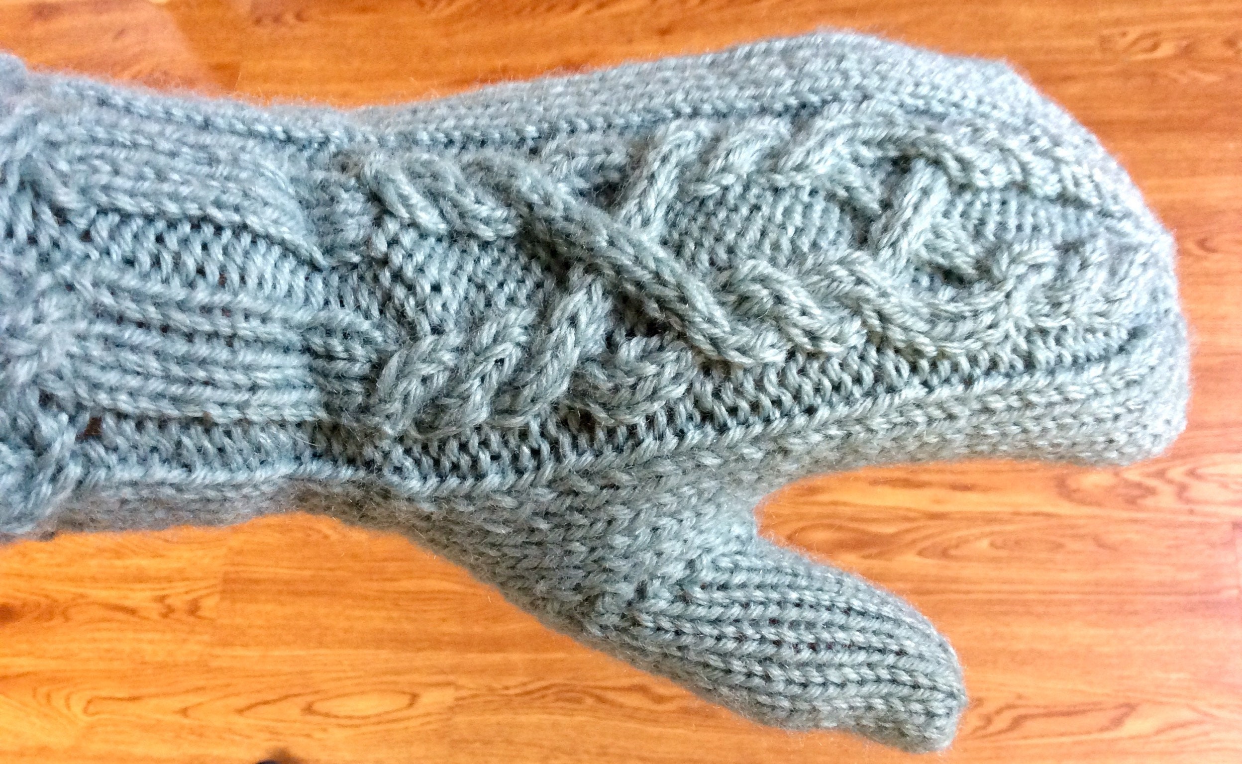 Adults Mittens, Arcrylic and Wool Hand Knit Mittens, Lt Blue Grey, Hand ...