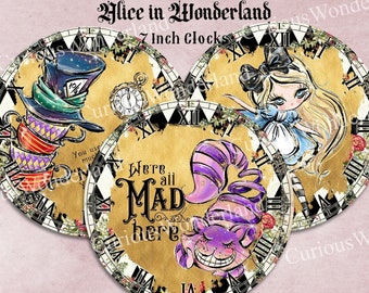 Alice in Wonderland Clocks Printable Clocks Digital | Etsy