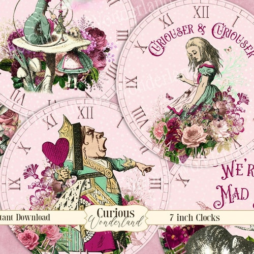 Alice in Wonderland Clocks Printable Clocks Digital - Etsy UK