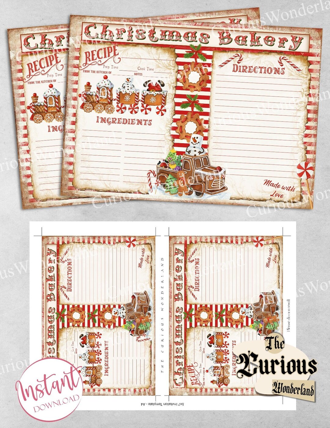 Gingerbread Christmas Recipe Cards - Collage Sheet -printable Recipe ...
