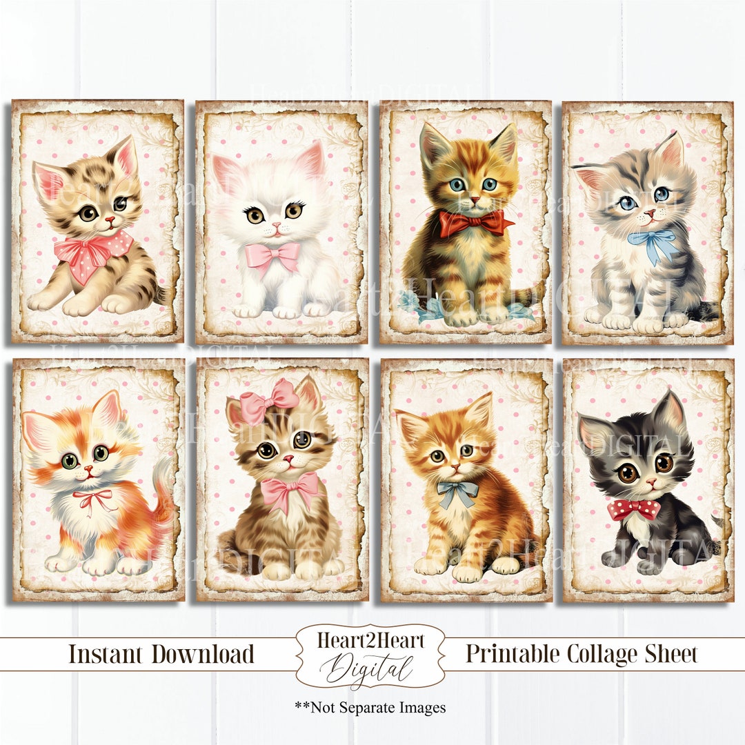 Cute Vintage Cat Ephemera Cards, ATC ACEO Cards, Printable Cat Cards ...