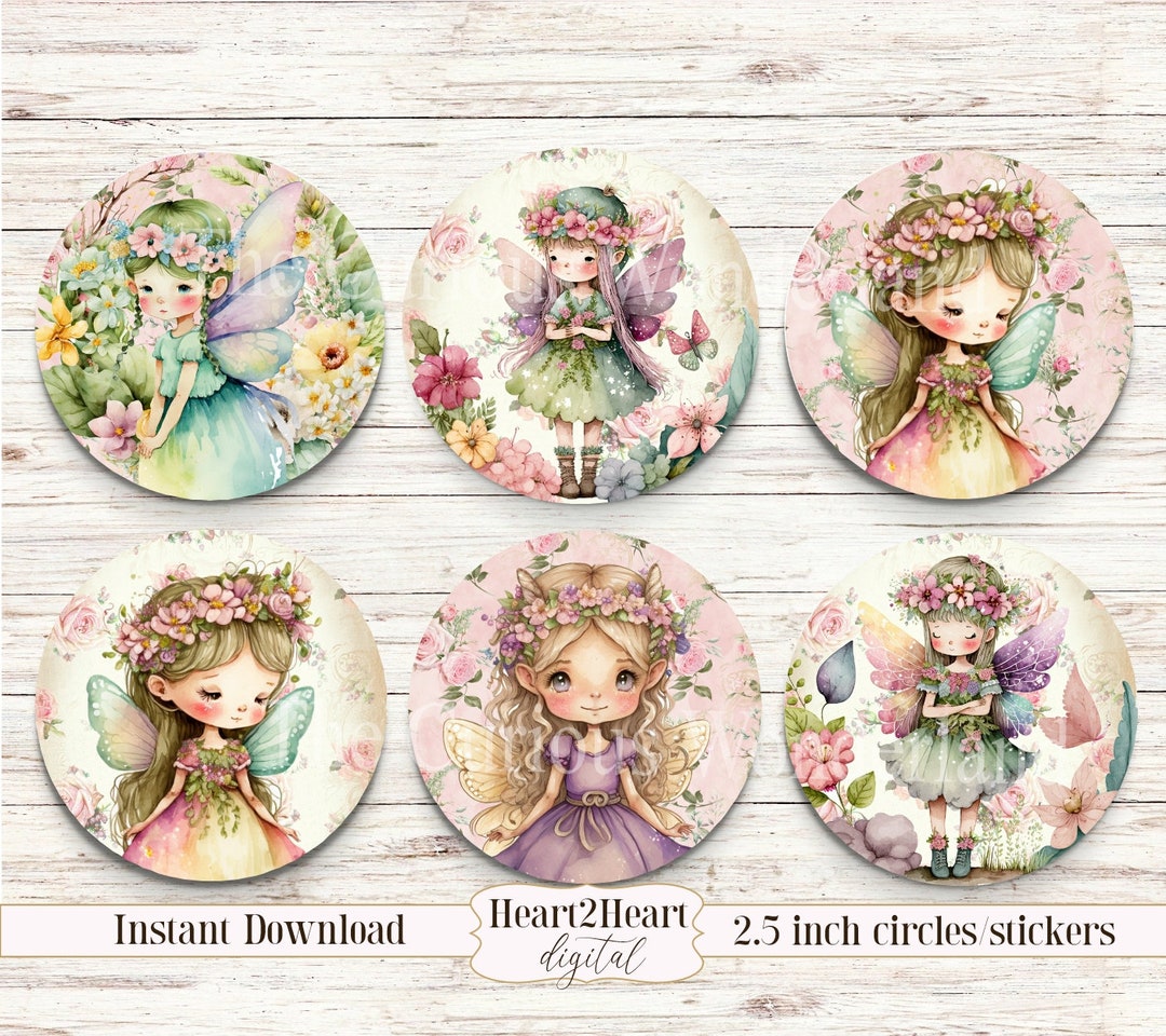 Flower Fairies Circle Tags DIY Gift Labels 2.5 Inches Printable Images ...