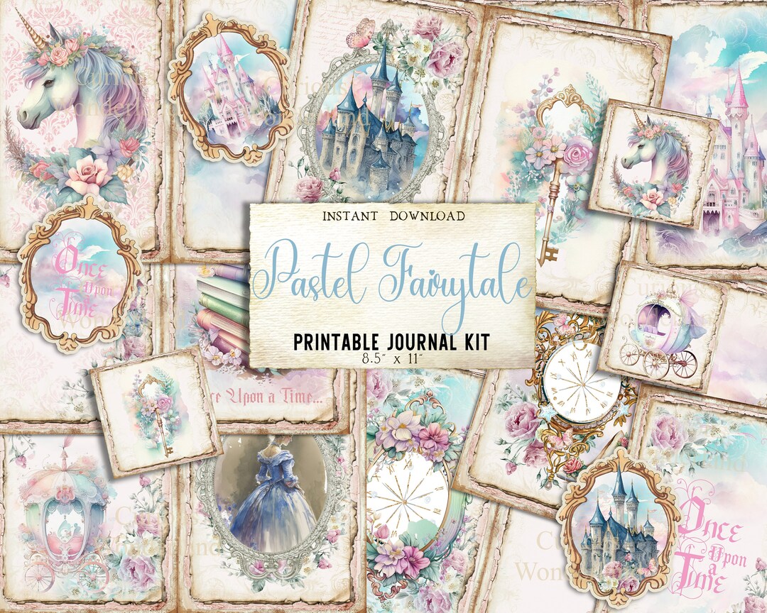Fairy Tale Junk Journal Kit, Princess & Unicorn Journal Pages, Ephemera ...
