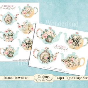 Alice in Wonderland Teapot Collage Sheet - Tags. ATC, Journal Cards ...