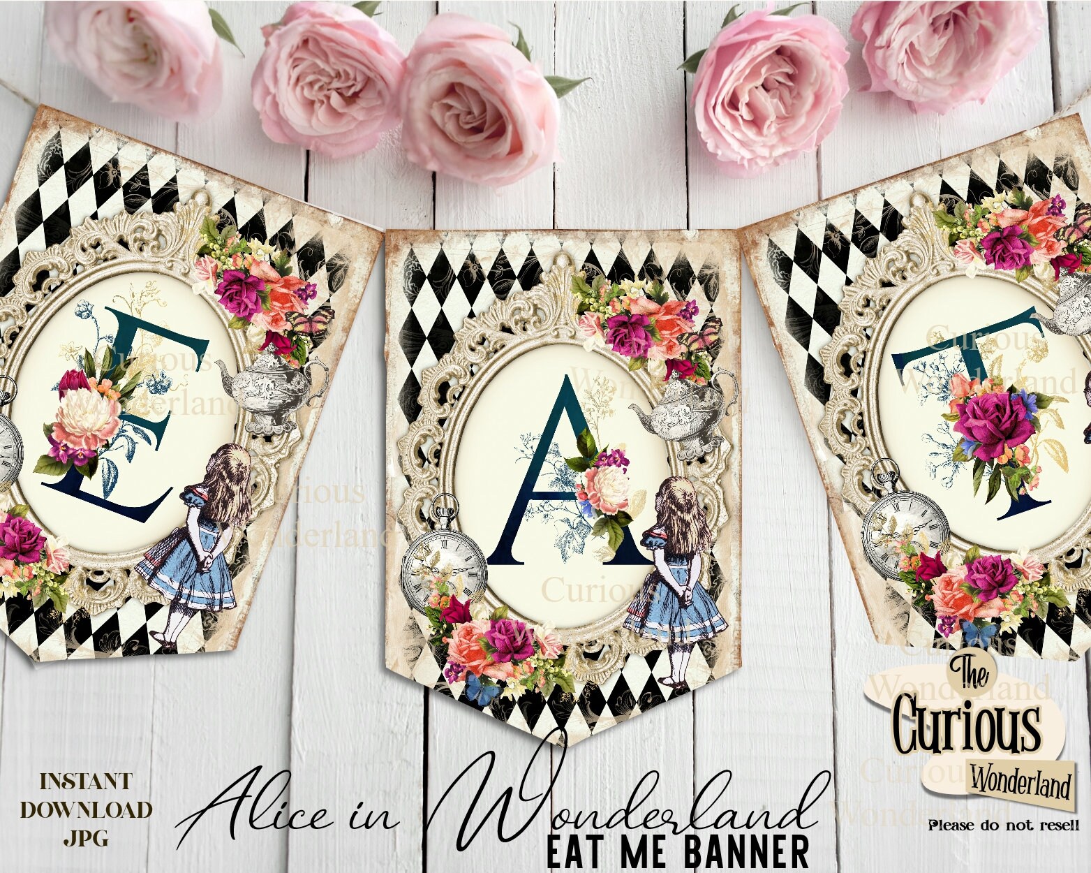 Alice in Wonderland Eat Me Banner Printable Banners DIY Tea - Etsy