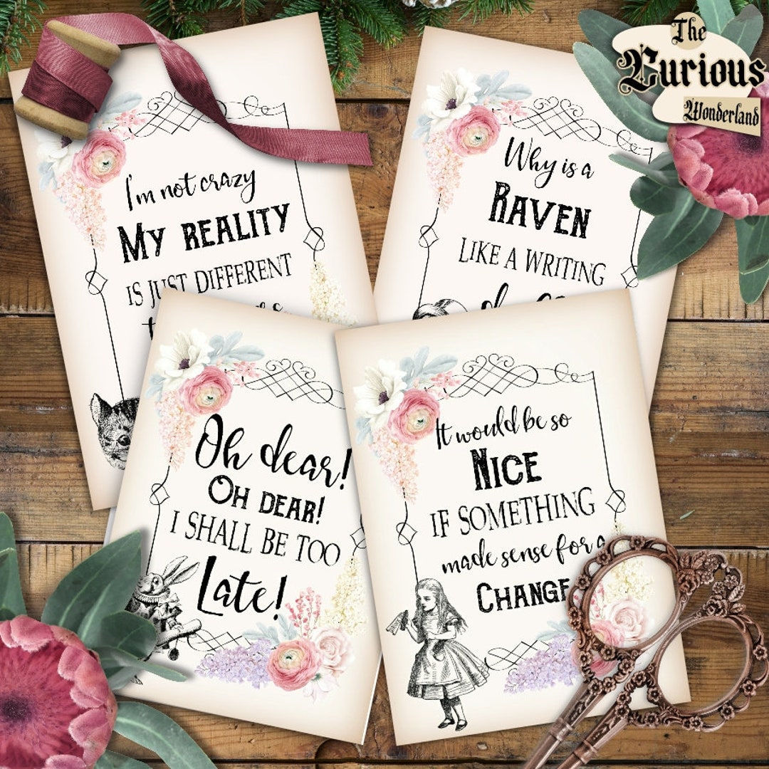 Alice in Wonderland Mini Quote Cards Collage Sheet Junk Journal Cards ...