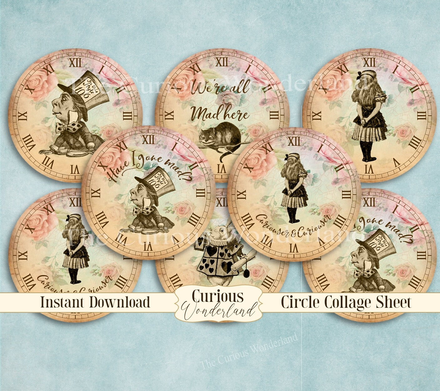 Alice in Wonderland Clocks 2.5 Inches Printable Clocks - Etsy
