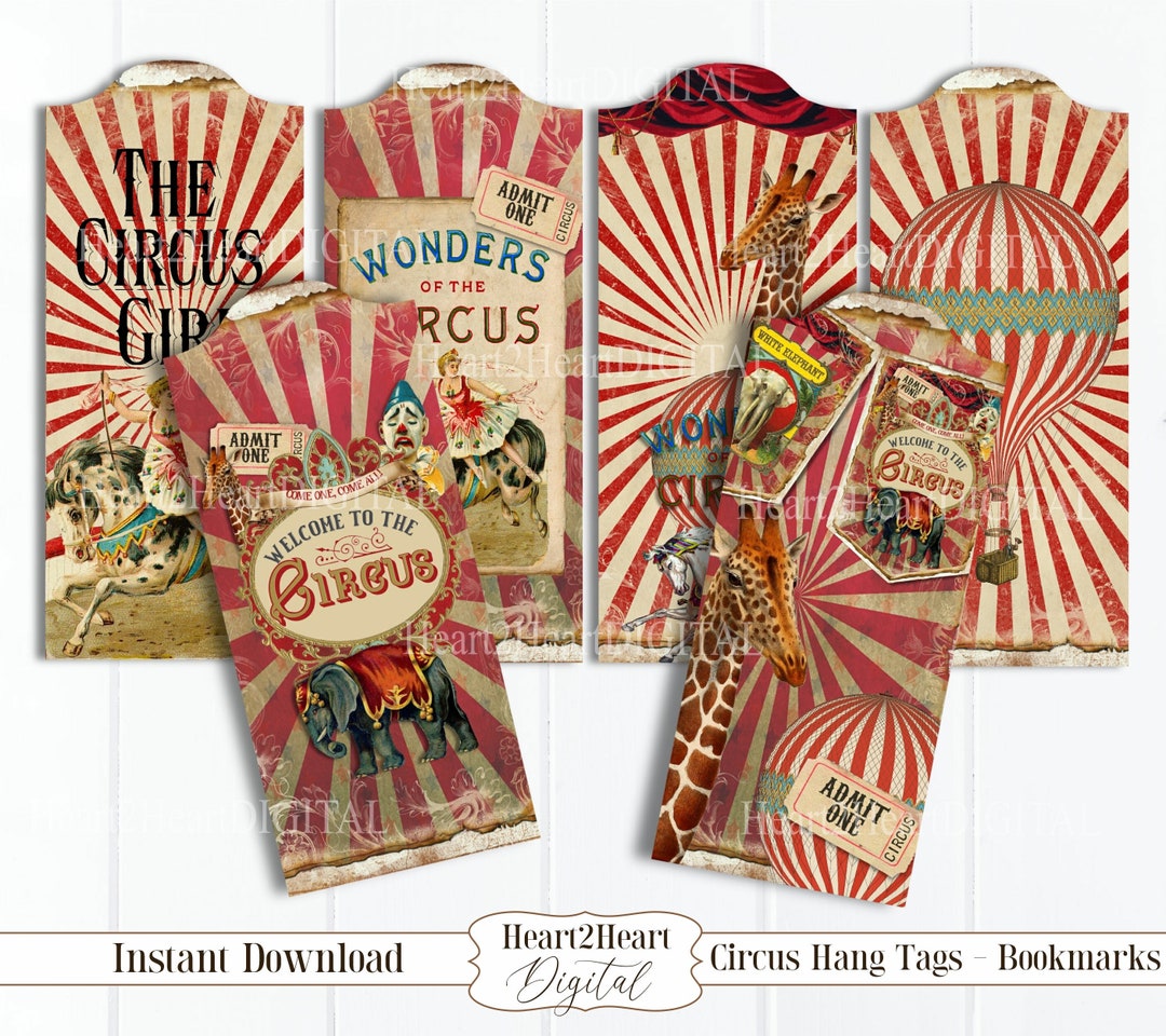 Circus Bookmark Tags Junk Journal Digital Collage Sheet Digital Cards ...