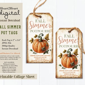 Printable Fall Simmer Pot Tags, Stovetop Potpourri Tag, Pumpkin Tag ...