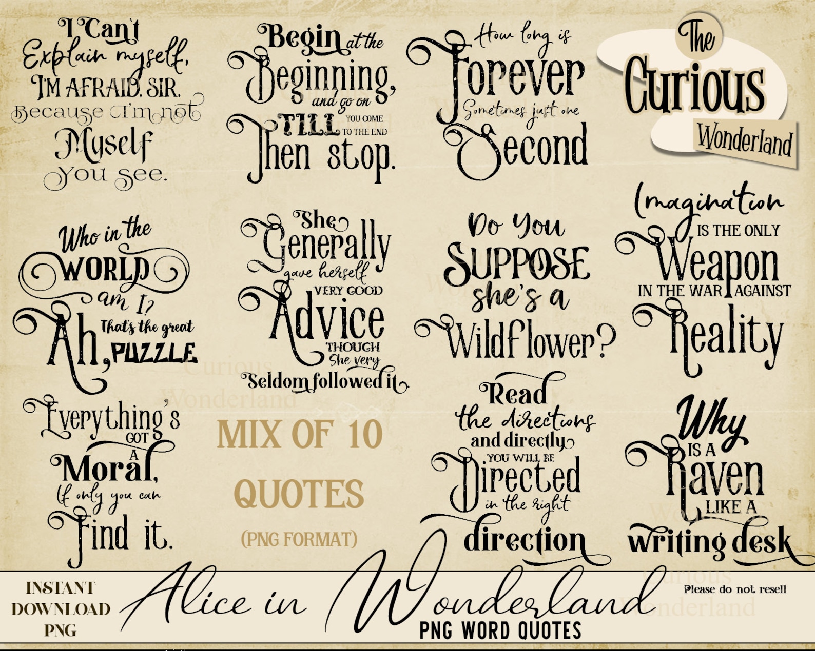 Alice in Wonderland Word Quotes PNG Word Overlays Word | Etsy UK