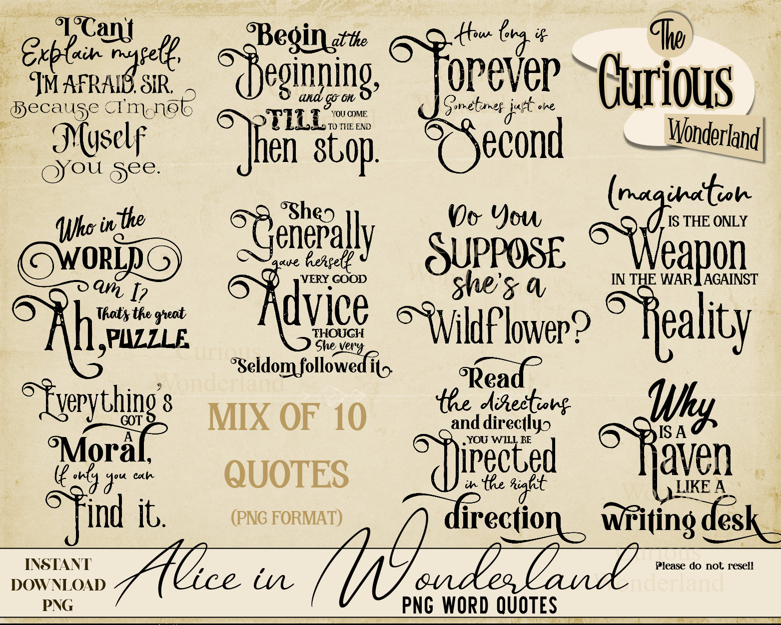 Alice in Wonderland Word Quotes PNG Word Overlays Word | Etsy