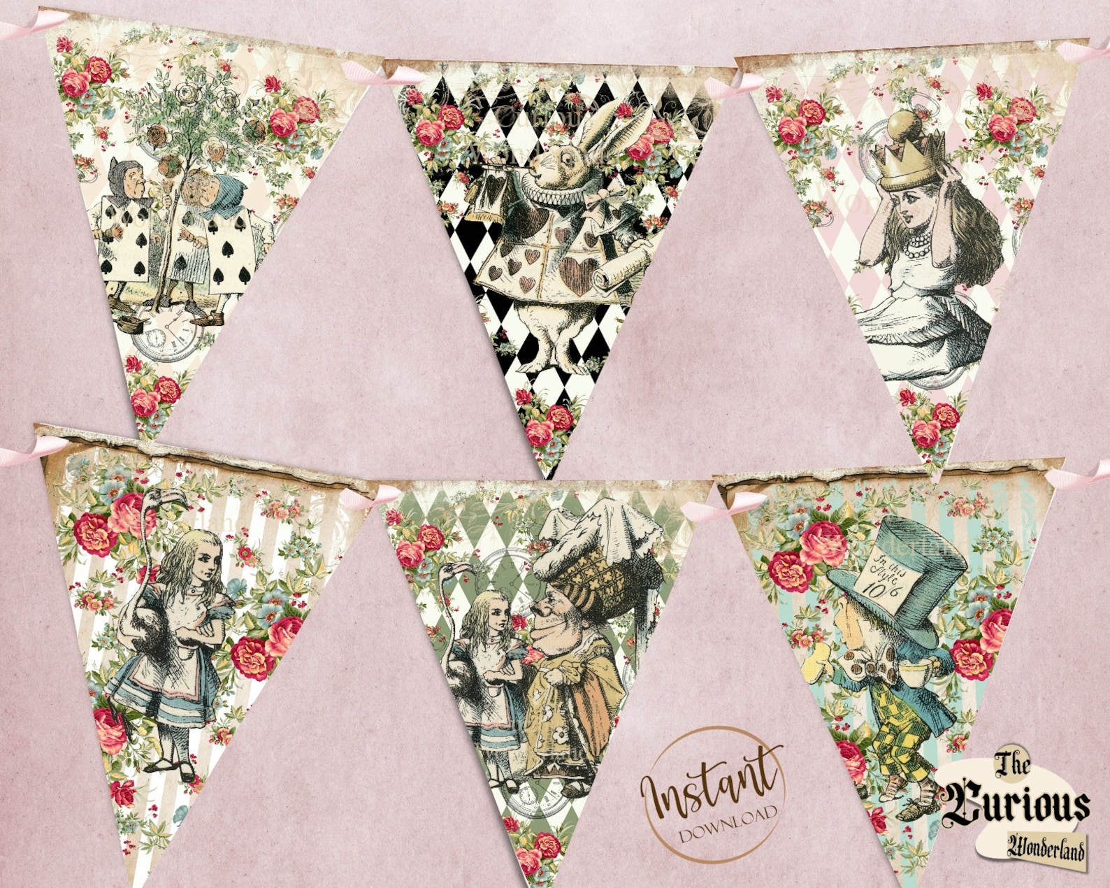 Alice in Wonderland Banners Printable Party Bunting INSTANT DOWNLOAD ...