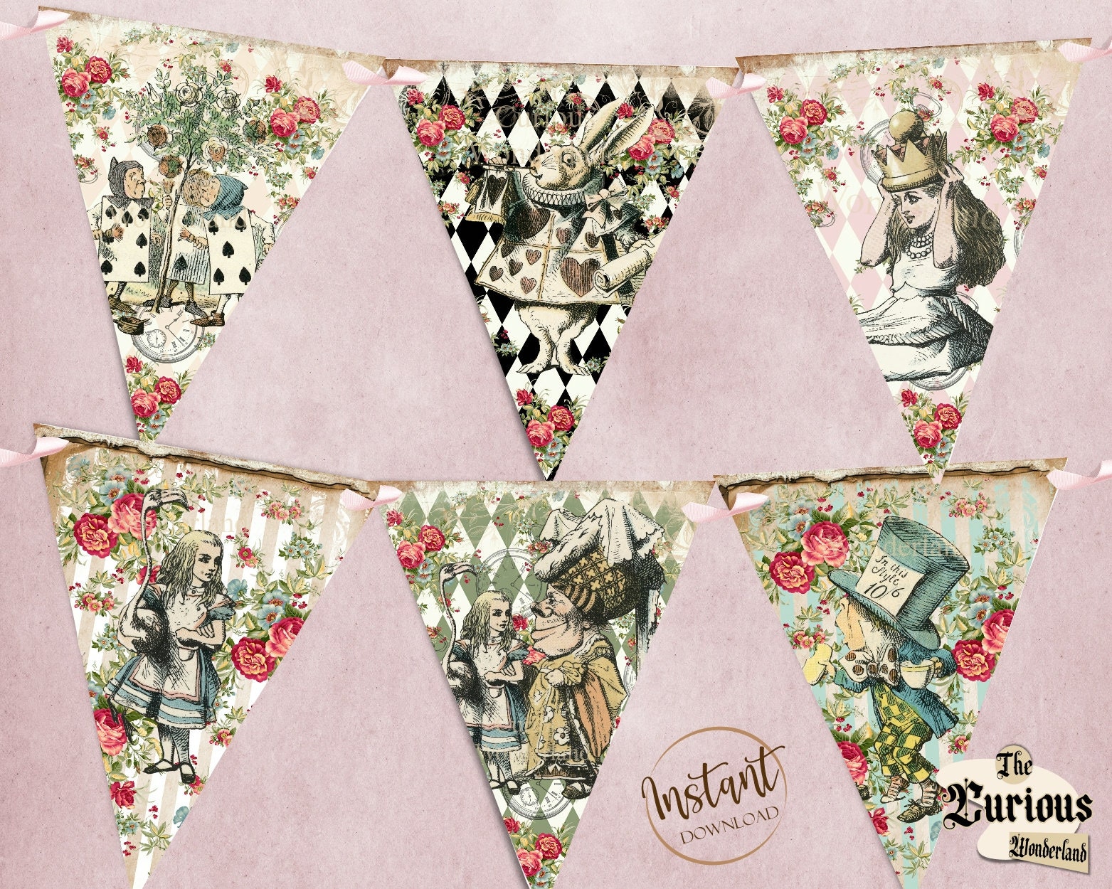 Alice in Wonderland Banners Printable Party Bunting INSTANT - Etsy