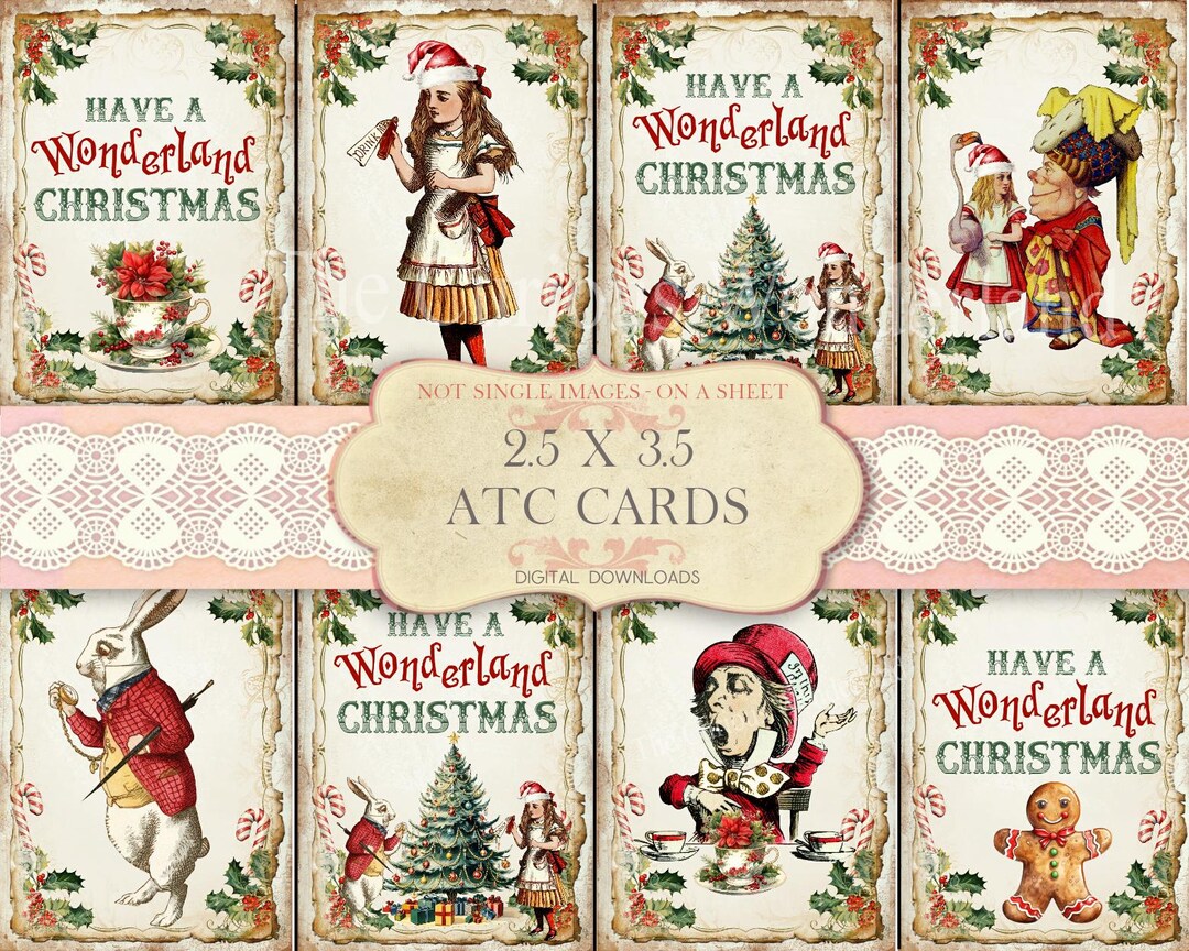 Vintage Alice in Wonderland Christmas Cards Collage Sheet, Tags ...