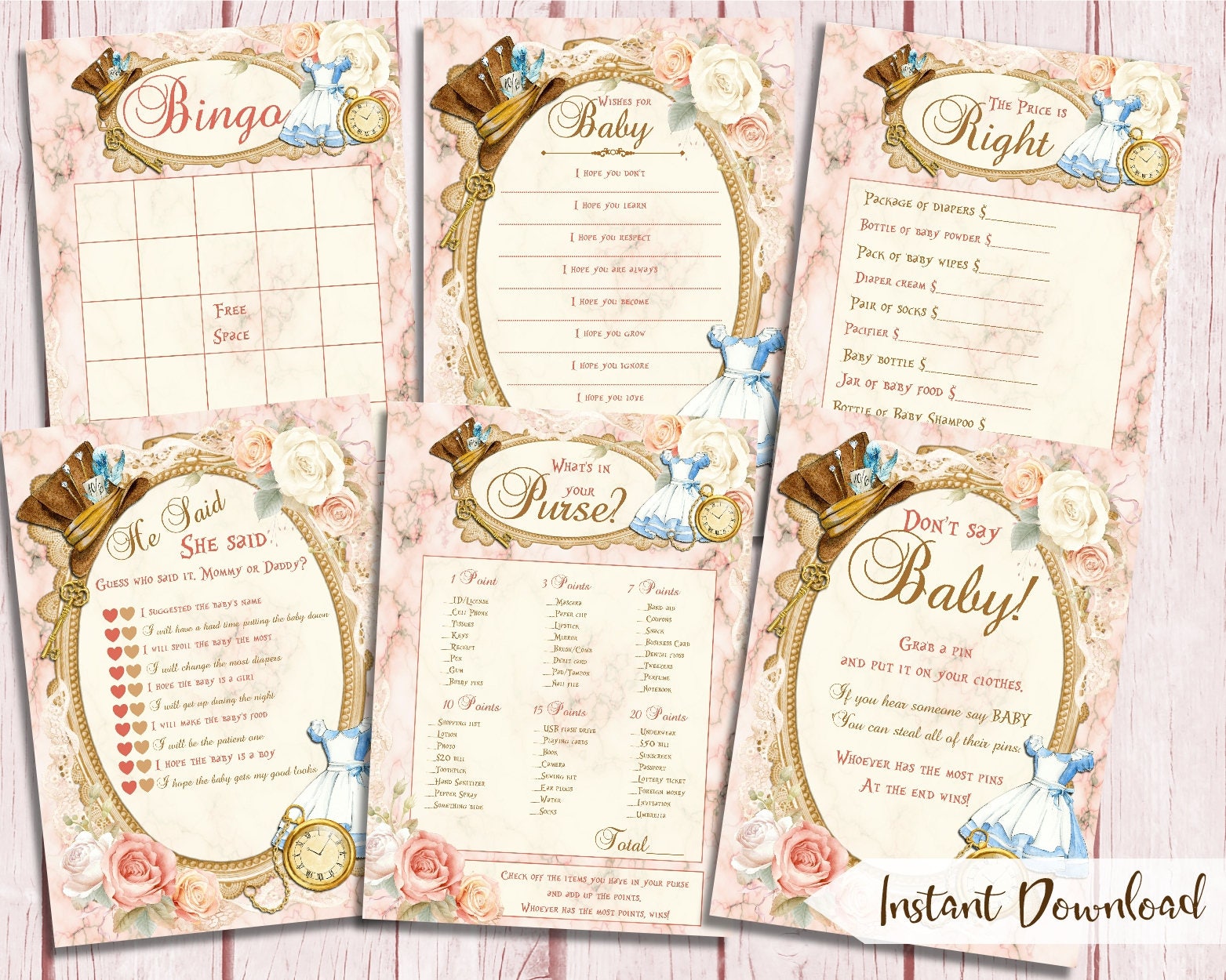 Alice in Wonderland Baby Shower Games Printable Games | Etsy