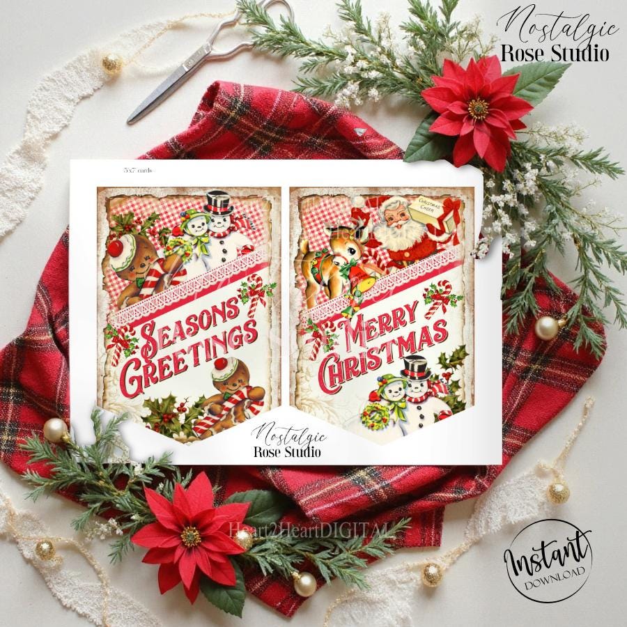 Retro Christmas Santa Banner Flag Bunting | INSTANT DOWNLOAD ...