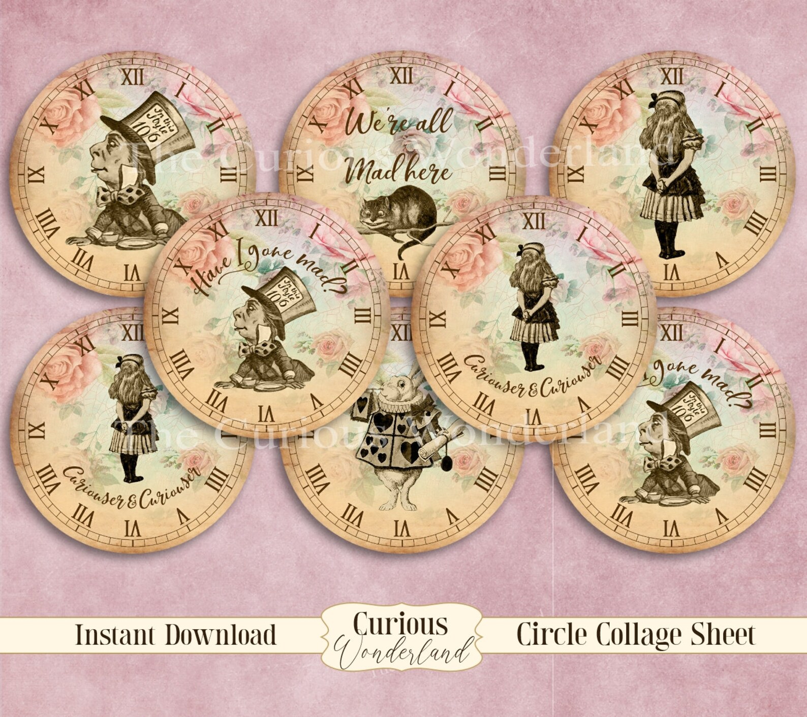 Alice in Wonderland Clocks 2.5 Inches Printable Clocks - Etsy
