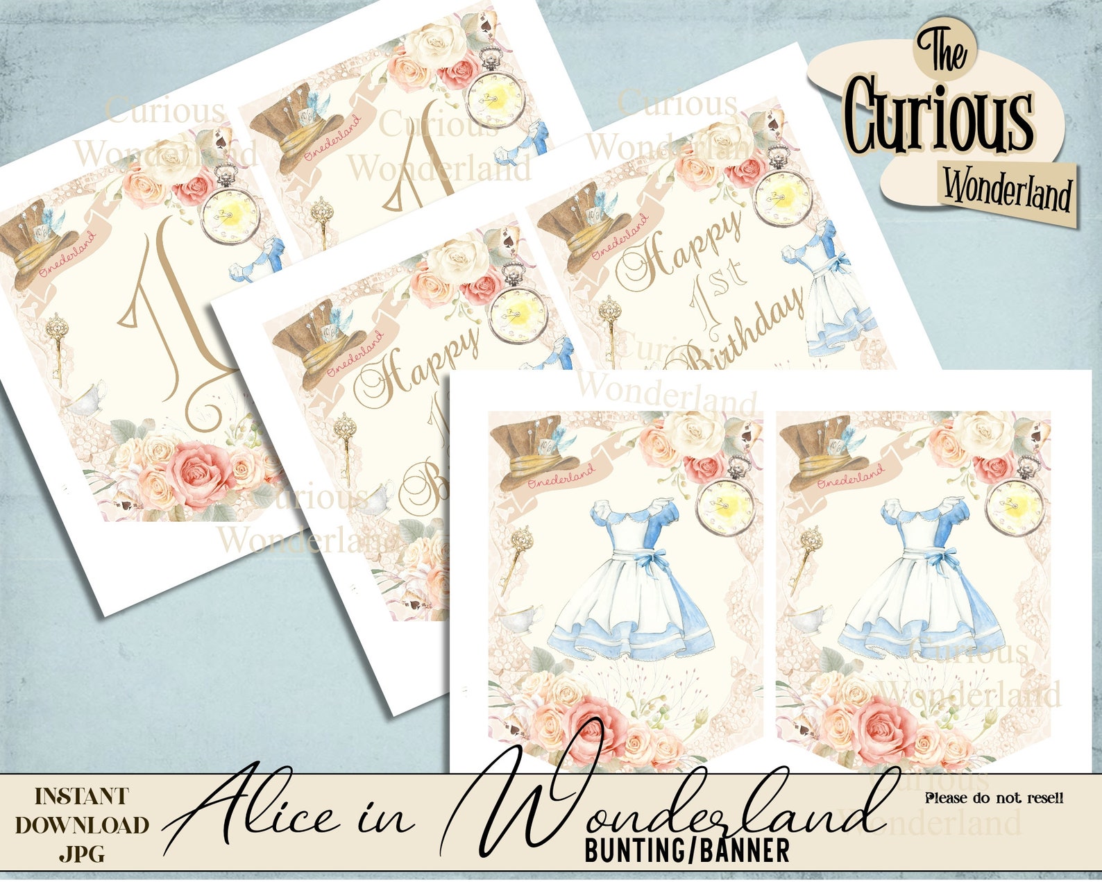 Alice in Wonderland One Banner One Bunting ONE Garland | Etsy UK