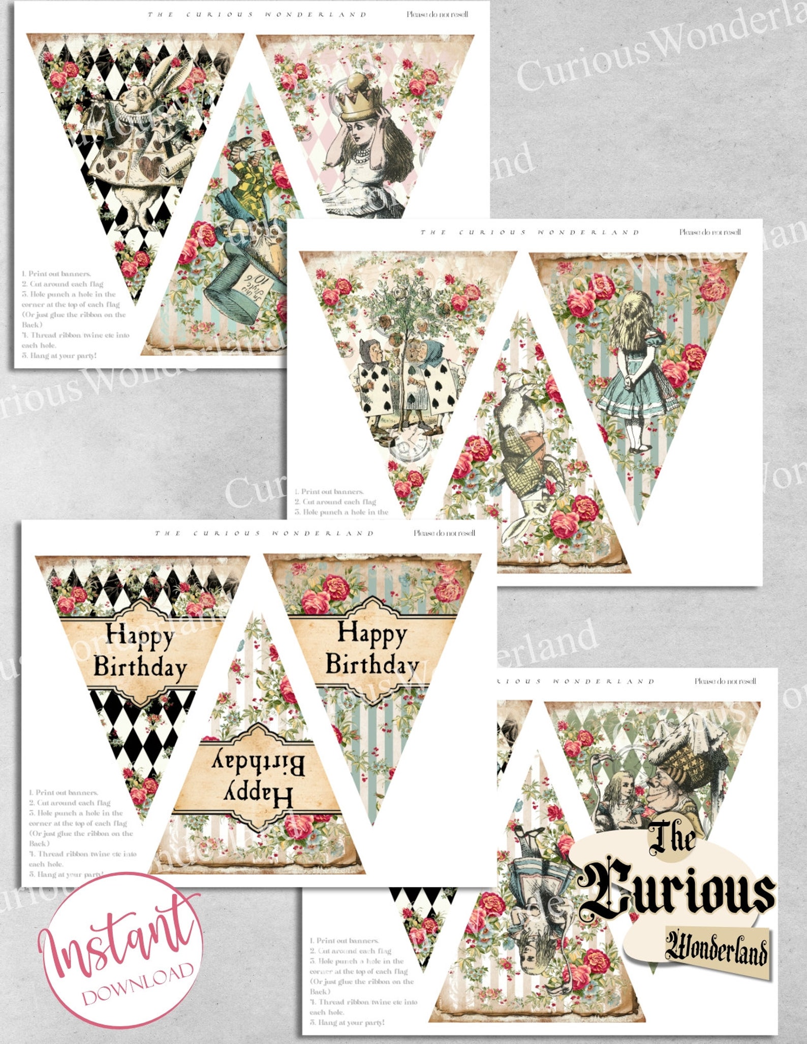 Alice in Wonderland Banners Printable Party Bunting INSTANT DOWNLOAD ...