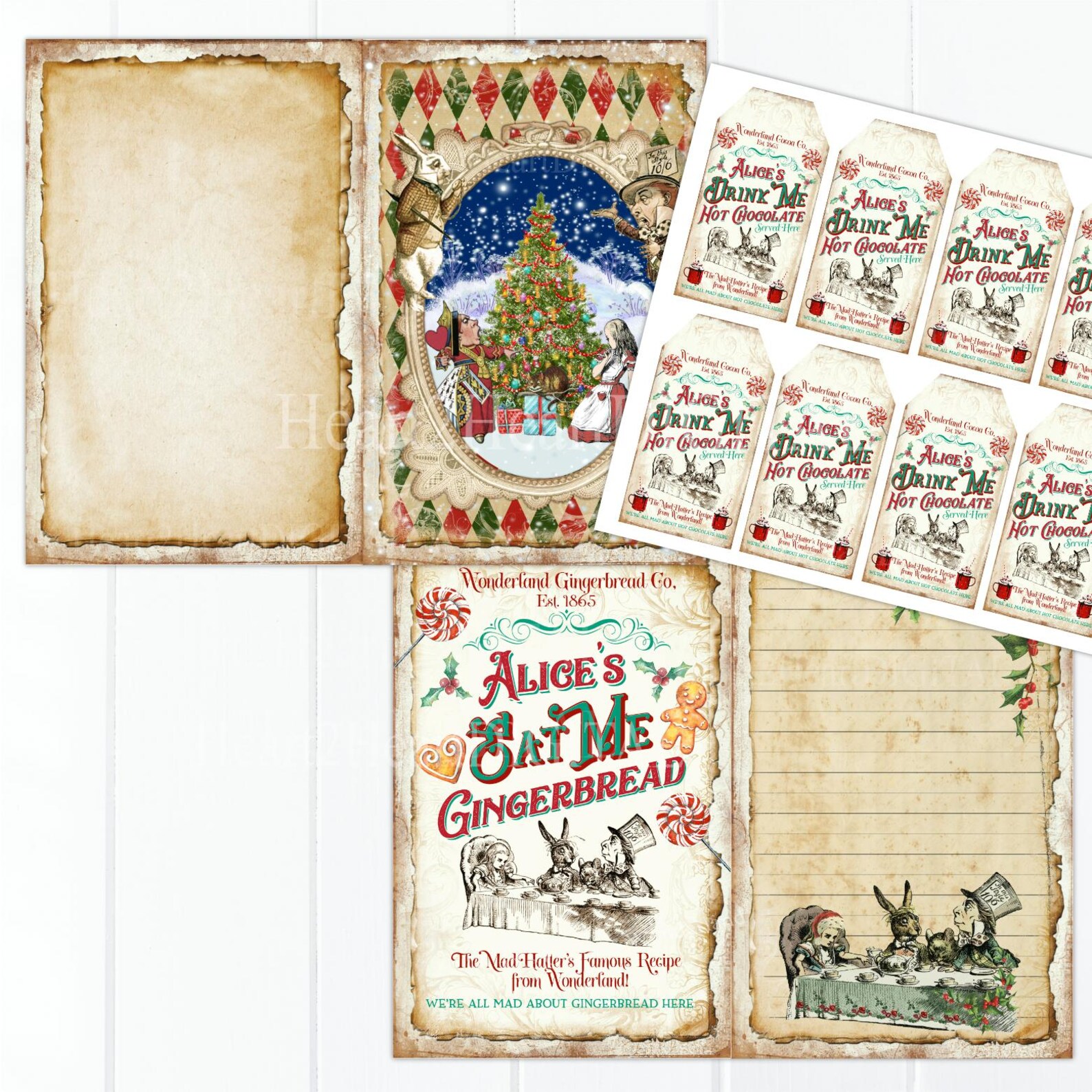 Alice in Wonderland Christmas Junk Journal, Printable, Digital Journal ...