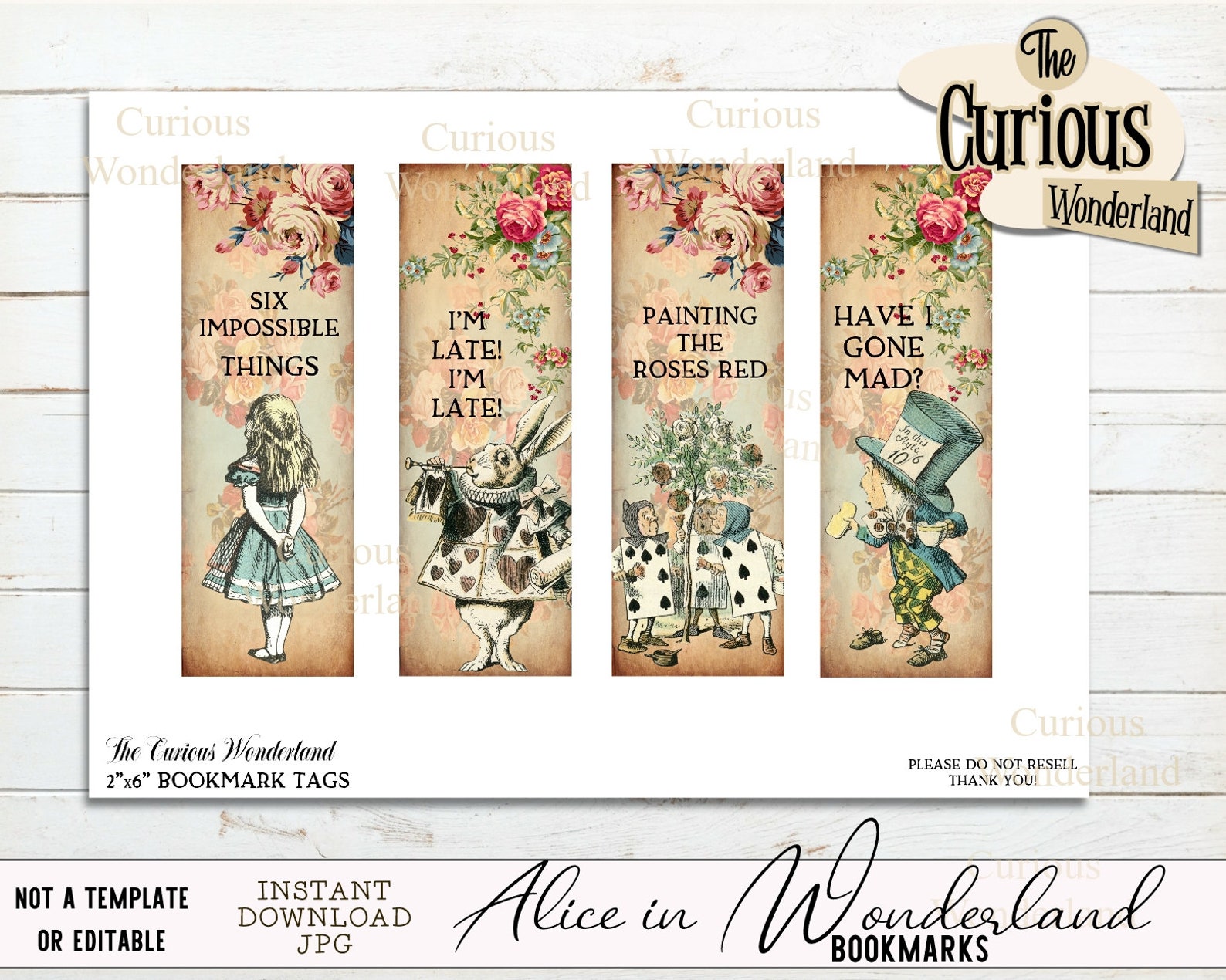 Alice in Wonderland Bookmarks Hang Tags Junk Journal Scrapbooking ...