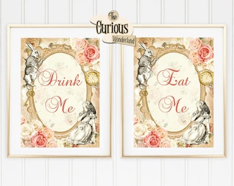 Alice in Wonderland Drink Me Sign Eat Me Sign Tea Party - Etsy UK