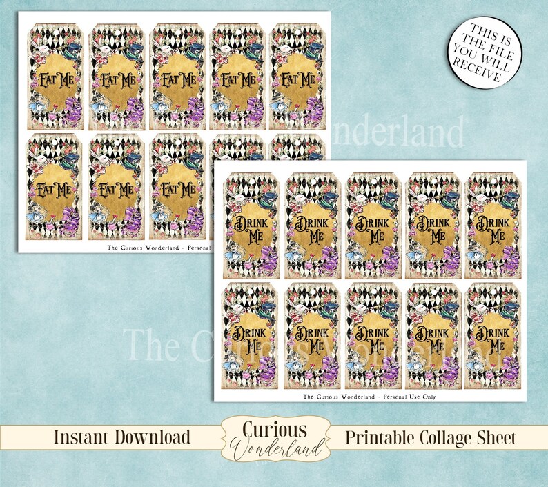 Alice in Wonderland Eat Me Tags Labels Eat Me Drink Me - Etsy