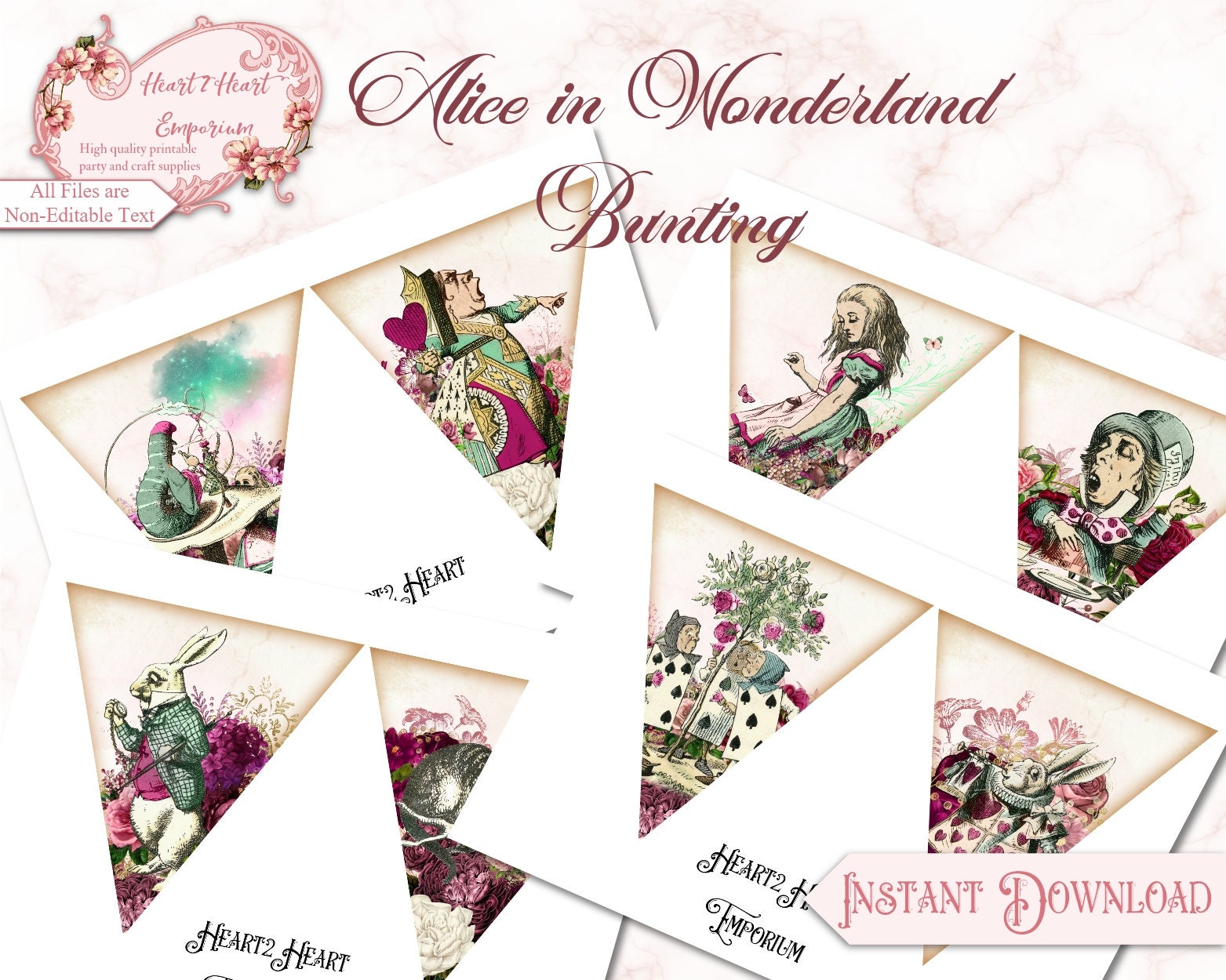 Alice in Wonderland Banners Printable Party Bunting INSTANT - Etsy UK