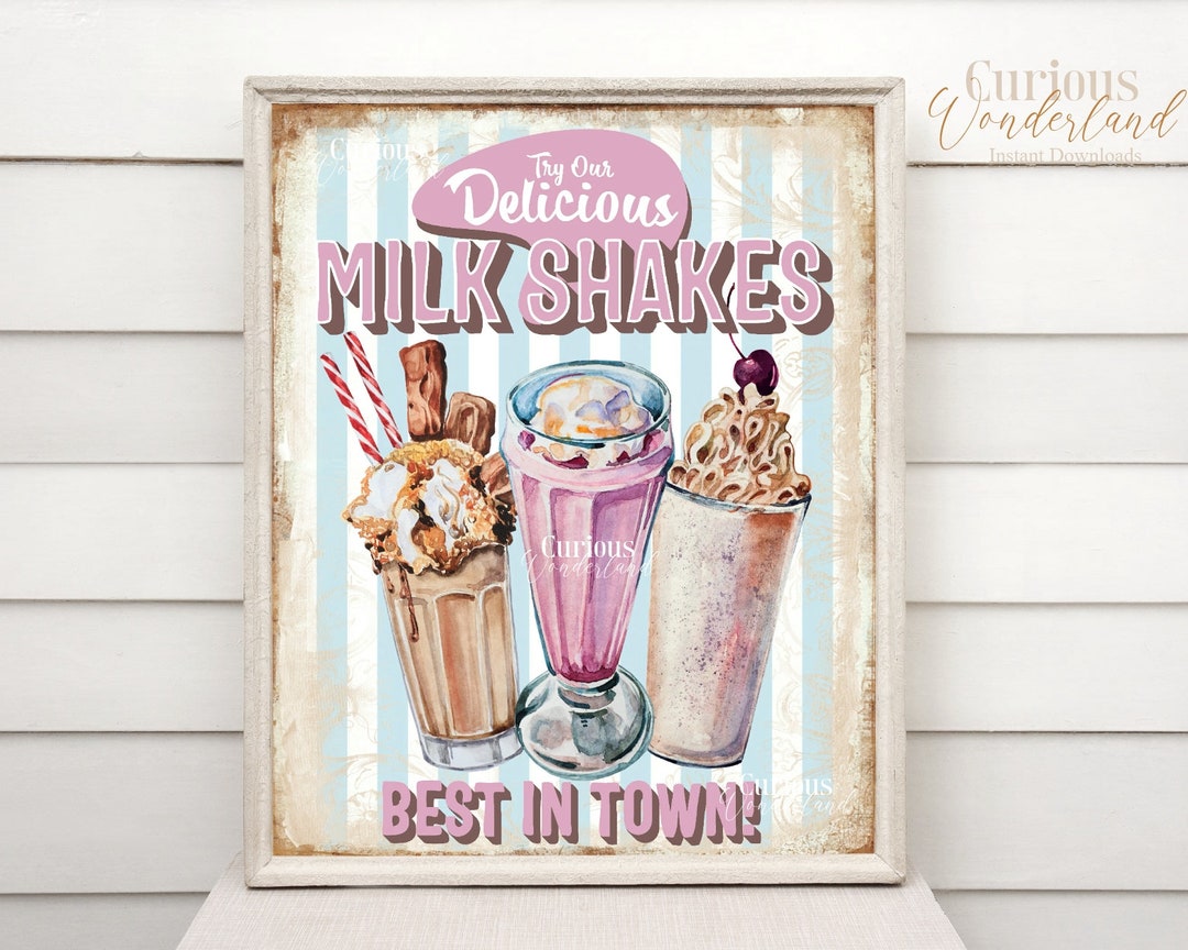 Retro Milkshake Sign - INSTANT DOWNLOAD - Printable Sign - Wall Decor ...