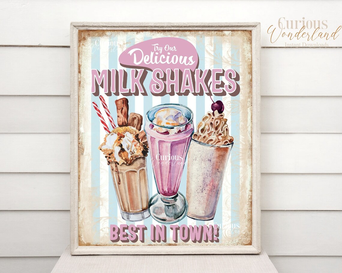 Retro Milkshake Sign INSTANT DOWNLOAD Printable Sign - Etsy