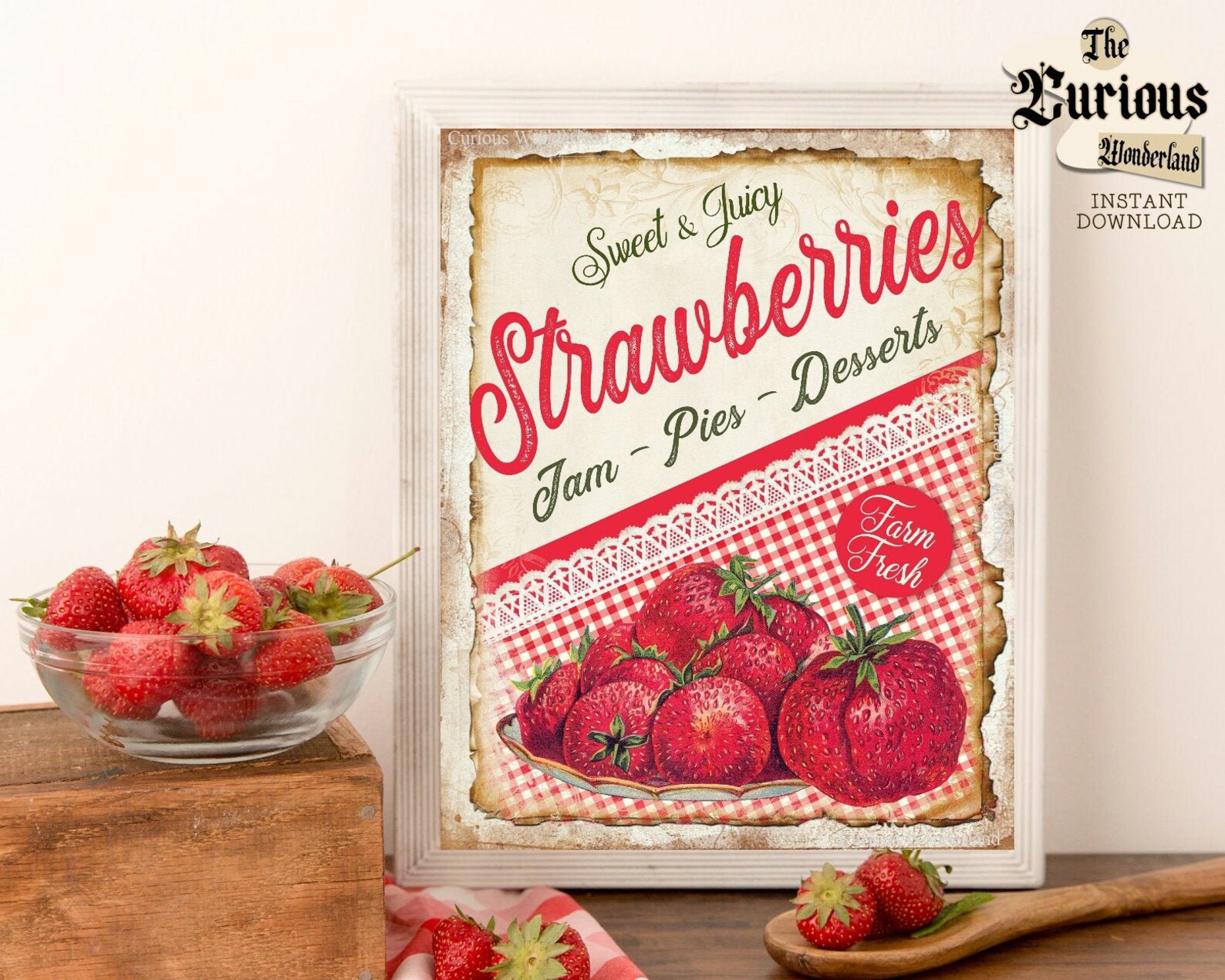 Farmhouse Strawberry Sign INSTANT DOWNLOAD Farmhouse Decor | Etsy UK