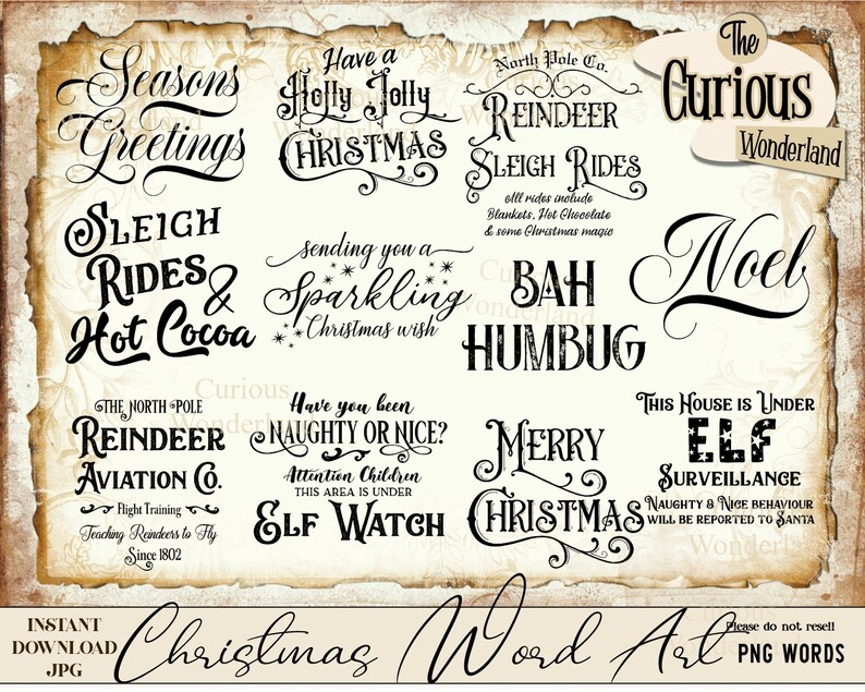 Christmas Word Art Digital Scrapbook Quote Overlays Digital | Etsy