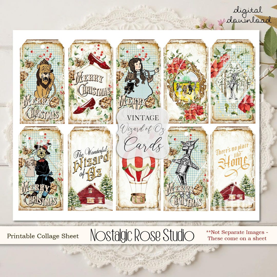 Wizard of Oz Christmas Tags Junk Journal Scrapbook Collage Sheet Hang ...