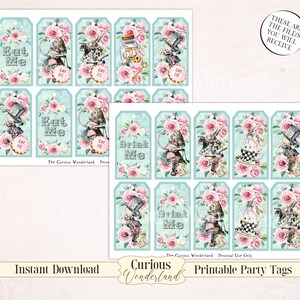Alice in Wonderland Party Food Tags, Labels, Eat Me, Drink Me ...