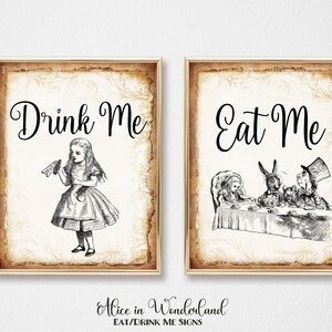 Vintage Set of 2 Alice in Wonderland Party Food Signs, Drink Me, Eat Me ...