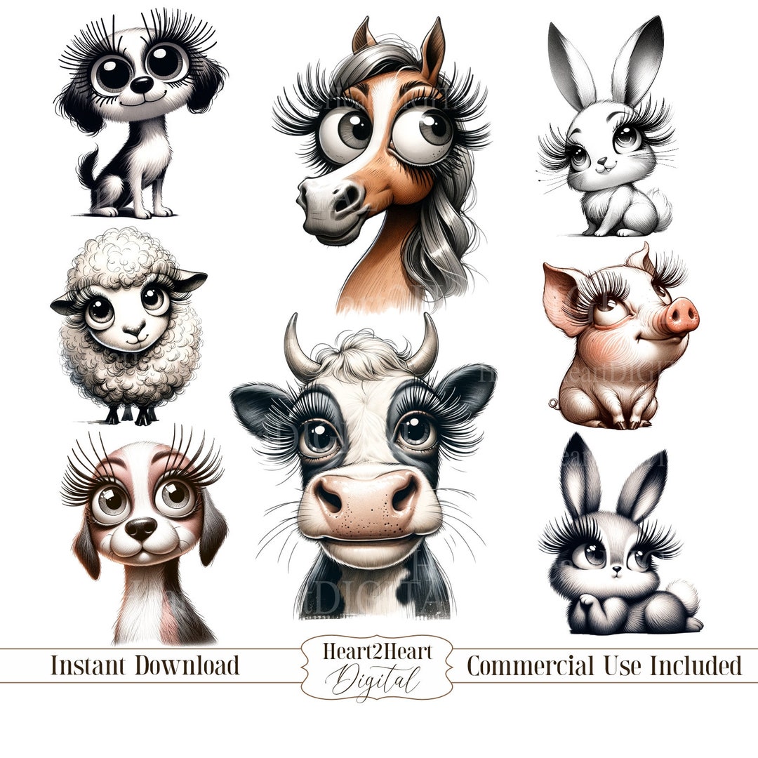 Funny Animal Clipart Bundle, Quirky Animals, Cute Animal Clipart, PNG ...