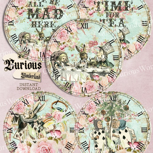 Alice in Wonderland Clocks Printable Clocks Digital - Etsy