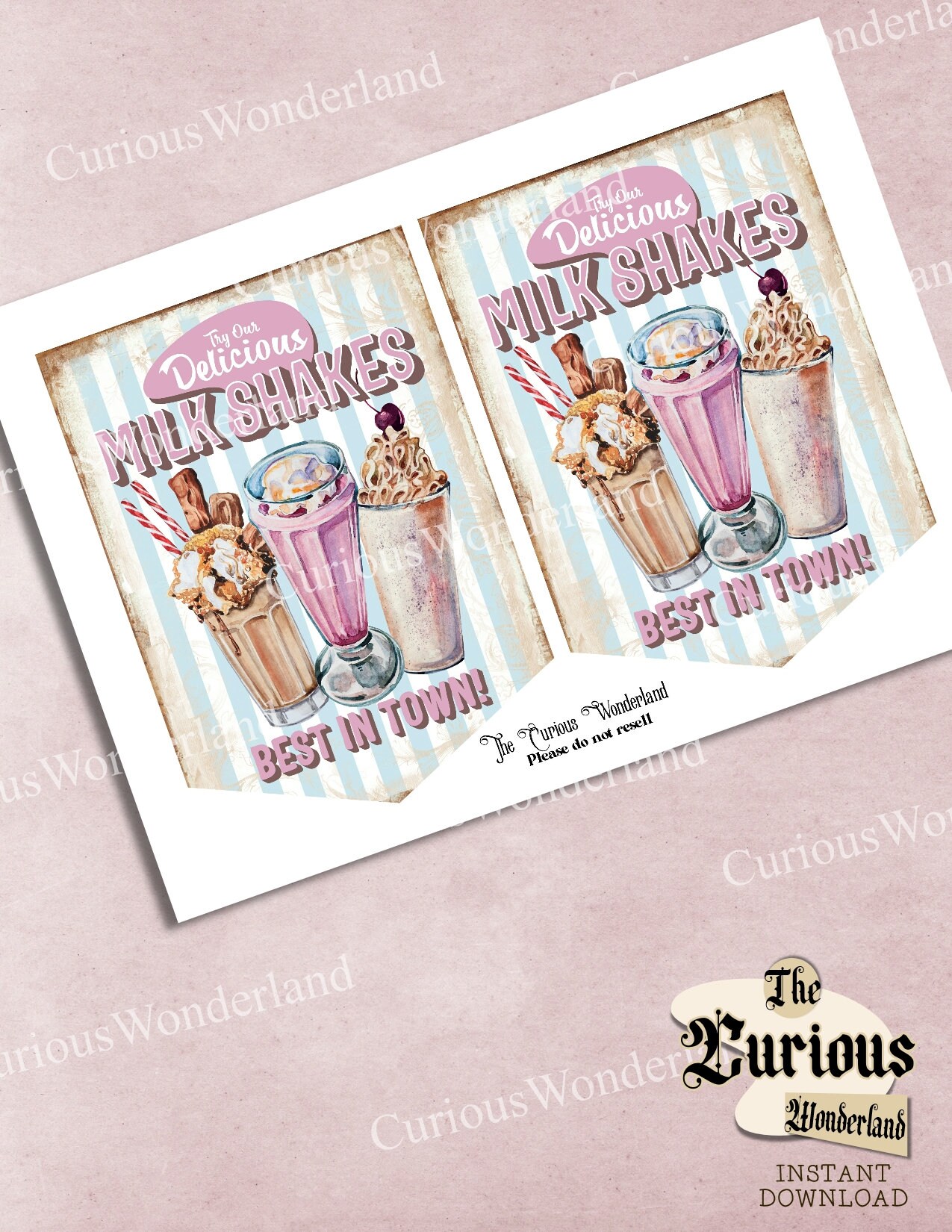 Retro Milkshake Banner INSTANT DOWNLOAD Printable Banner | Etsy