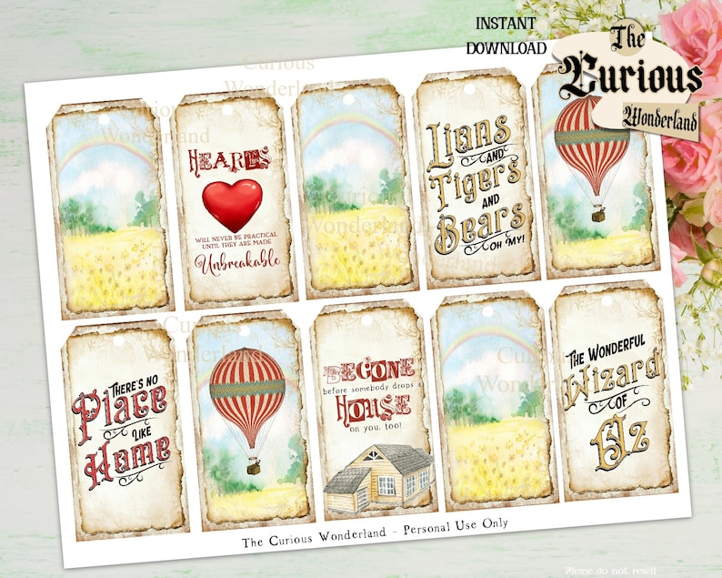 Wizard of Oz Quote Tags Junk Journal Scrapbook Collage Sheet Hang Tags ...
