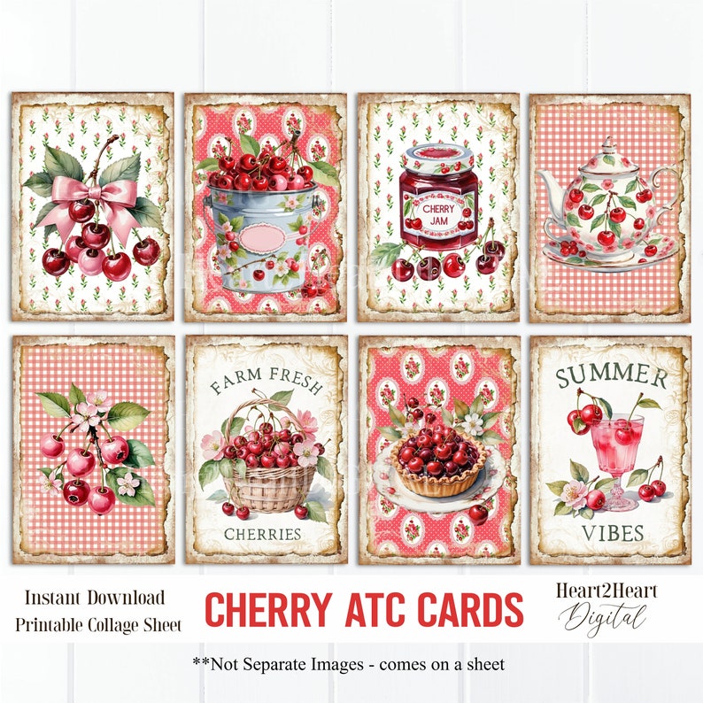 Farmhouse Summer Cherry Cards Collage Sheet - Journal Cards - Etsy
