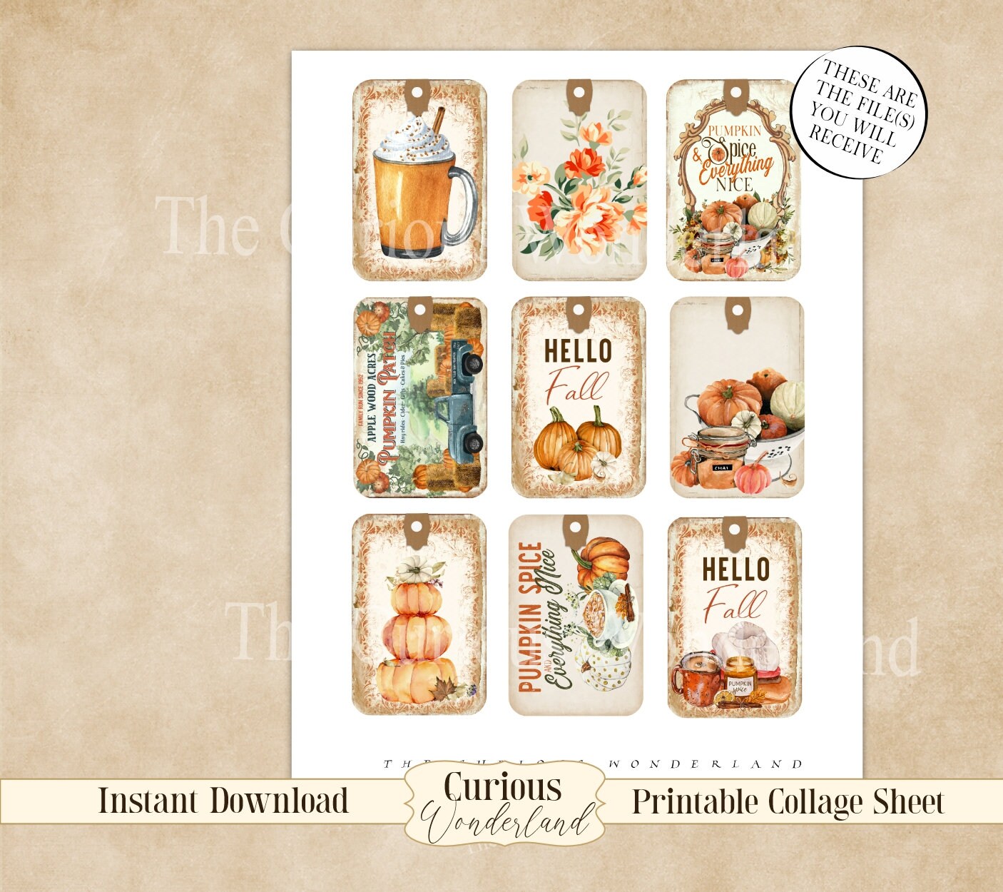Rustic Pumpkin Fall Hang Tags Collage Sheet ATC Journal Cards Digital ...