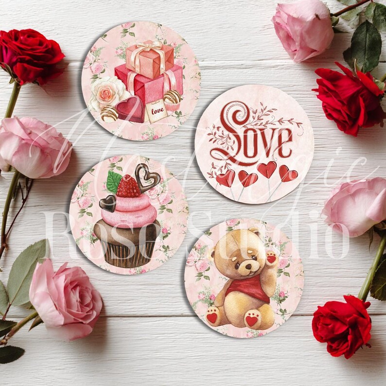 Shabby Chic Valentines Circle Tags DIY Gift Labels 2.5 Inches Printable ...