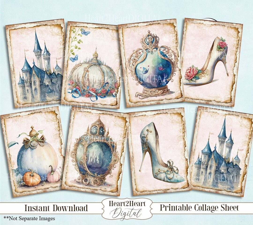 Princess Collage Sheet, Tags, Journal Cards, Digital Image, Scrapbook ...