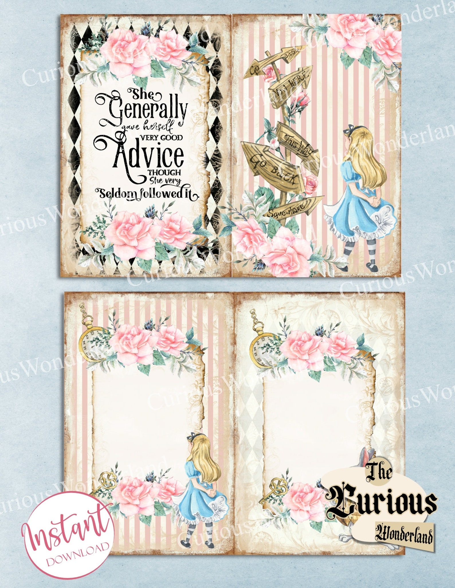 Printable Alice in Wonderland Junk Journal Pages Printable, Digital ...