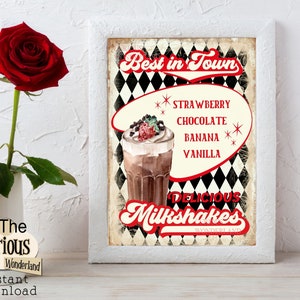 Retro Milkshake Sign INSTANT DOWNLOAD Printable Sign Wall Decor Diner ...