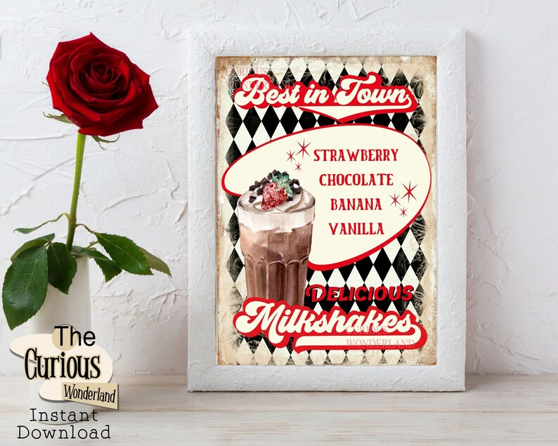 Retro Milkshake Sign INSTANT DOWNLOAD Printable Sign - Etsy UK