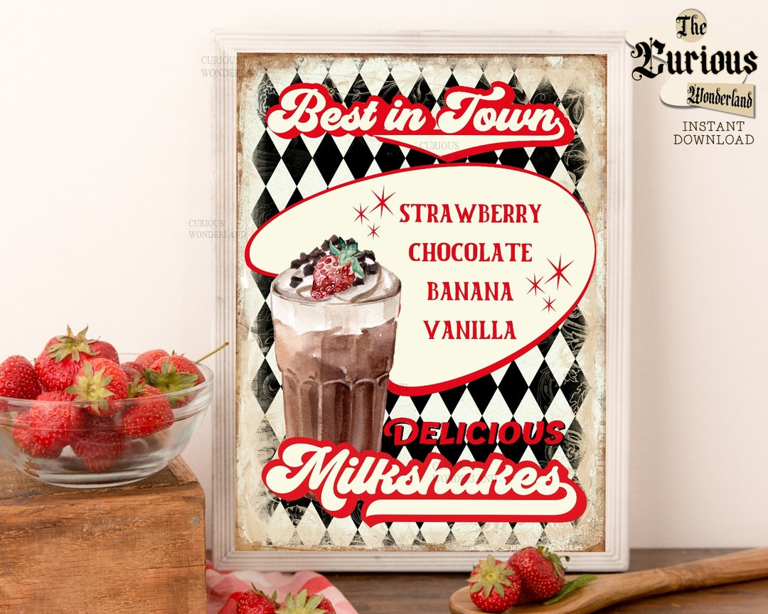 Retro Milkshake Sign INSTANT DOWNLOAD Printable Sign Wall Decor Diner ...